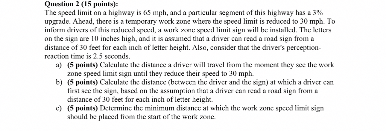 Question 2 (15 ﻿points):The speed limit on a highway | Chegg.com
