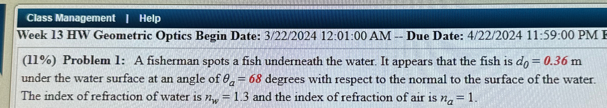 Solved Class Management I HelpWeek 13 ﻿HW Geometric Optics | Chegg.com