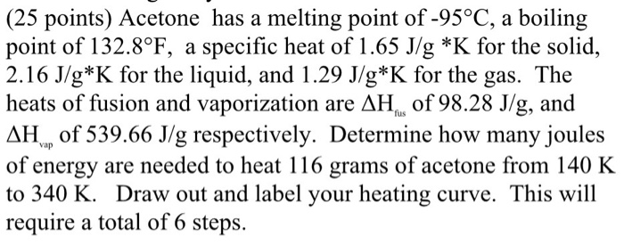 Solved (25 points) Acetone has a melting point of -95°C, a | Chegg.com