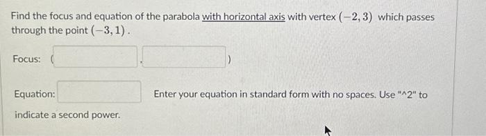 Solved Find the focus and equation of the parabola with | Chegg.com