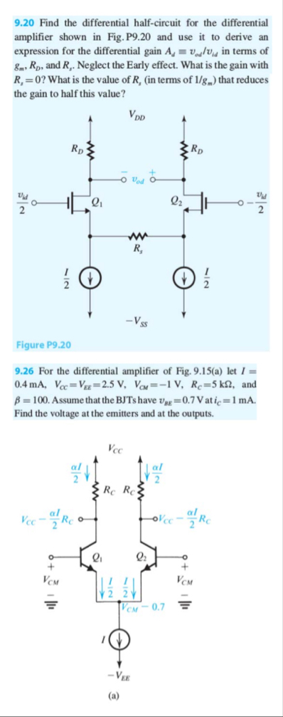 Solved 9.20 ﻿Find the differential half-circuit for the | Chegg.com