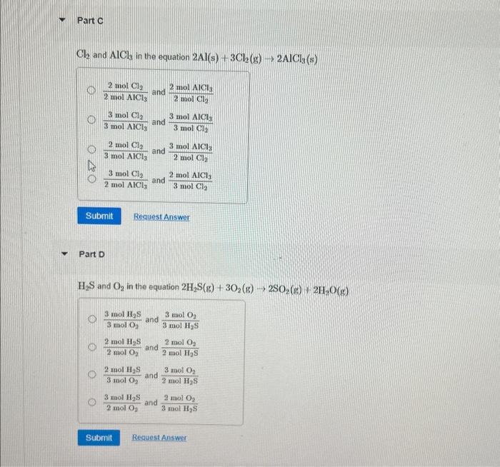 Solved Cl2 and AlCl3 in the equation 2Al(s)+3Cl2( g)→2AlCl3( | Chegg.com