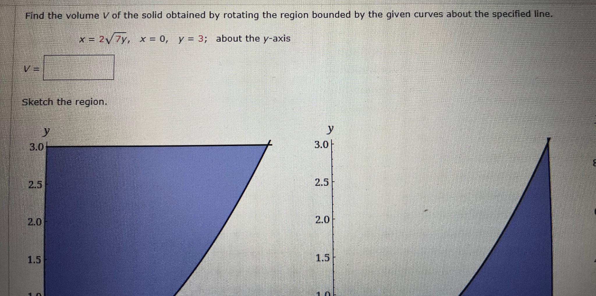 Solved Find the volume V ﻿of the solid obtained by rotating | Chegg.com