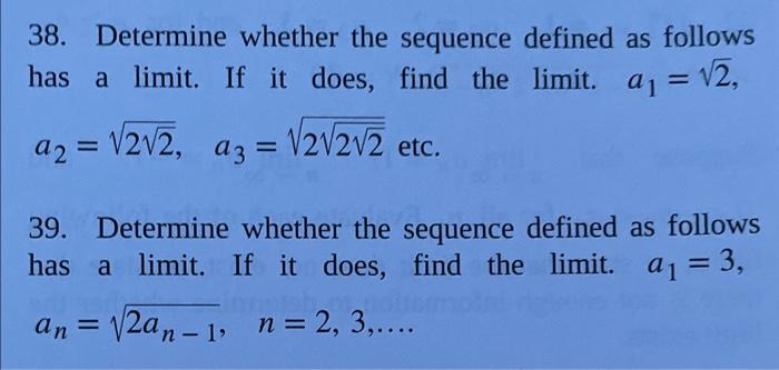 Solved For each of the following sequences, whose nth terms | Chegg.com