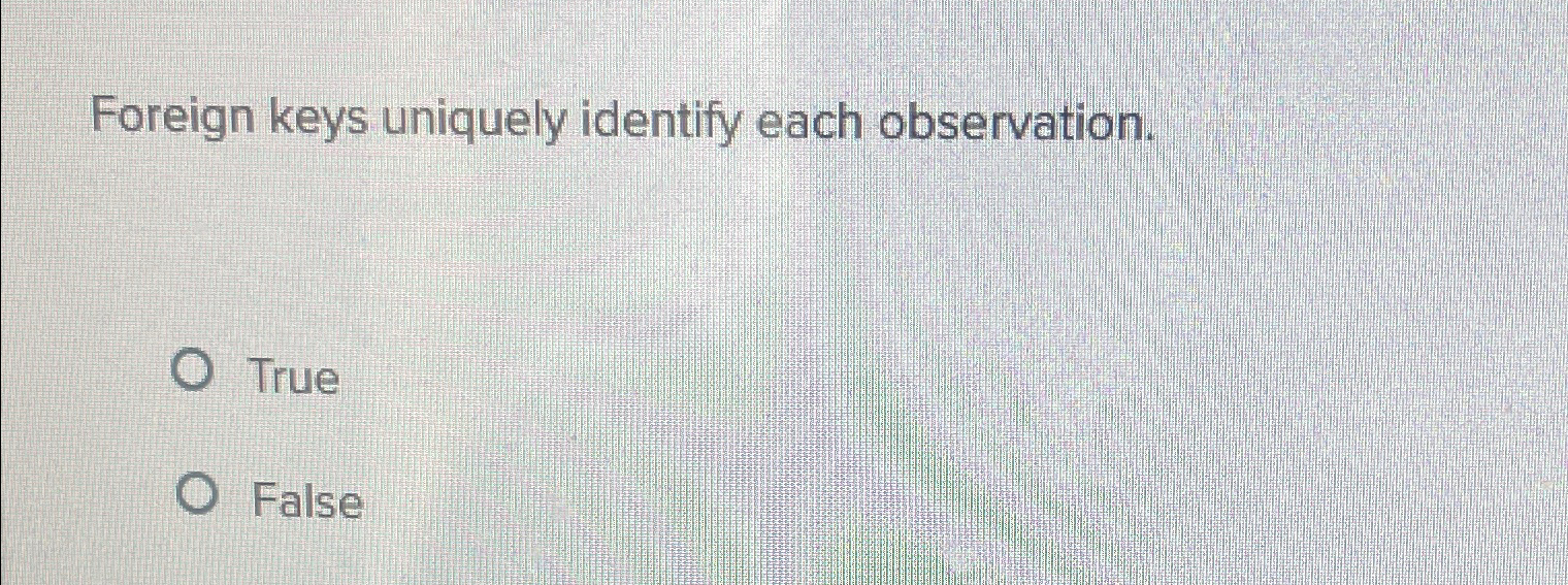 Solved Foreign keys uniquely identify each | Chegg.com