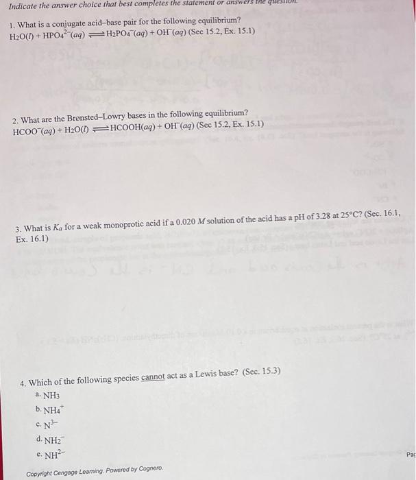 Solved H2O(l)+HPO42−(aq)⇌H2PO4−(aq)+OH−(aq)(Sec15.2, Ex. | Chegg.com