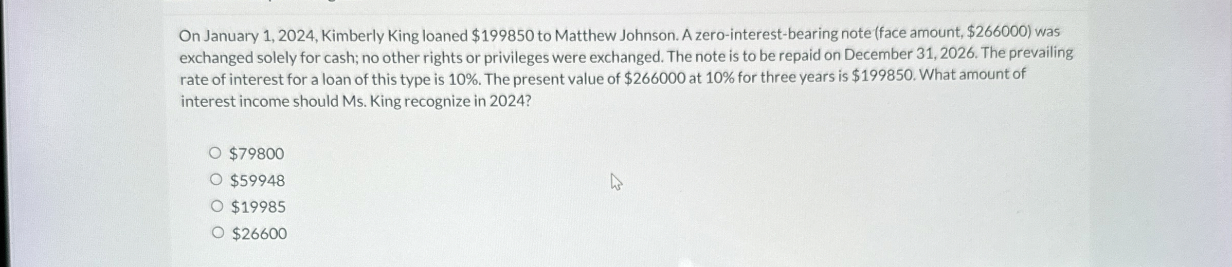 Solved On January 1, 2024, ﻿Kimberly King loaned $199850 ﻿to | Chegg.com