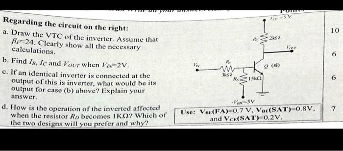 Solved Regarding the circuit on the right: a. Draw the VTC | Chegg.com