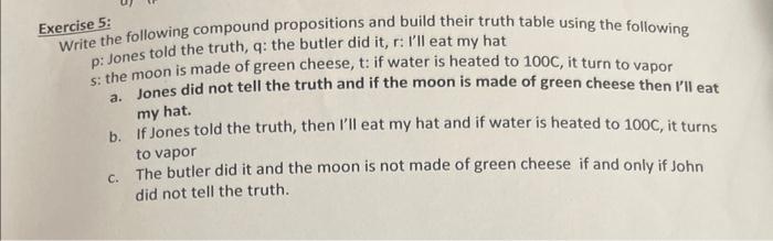 Solved Exercise 5: Write the following compound propositions | Chegg.com
