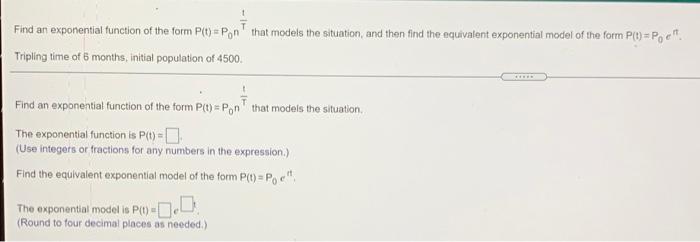 Solved Find an exponential function of the form (t) = Pon" | Chegg.com