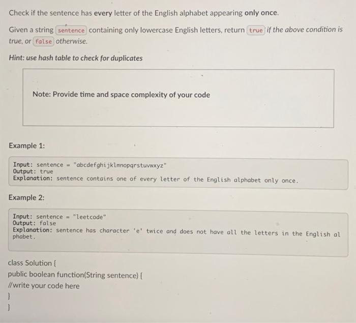 Solved Check if the sentence has every letter of the English | Chegg.com