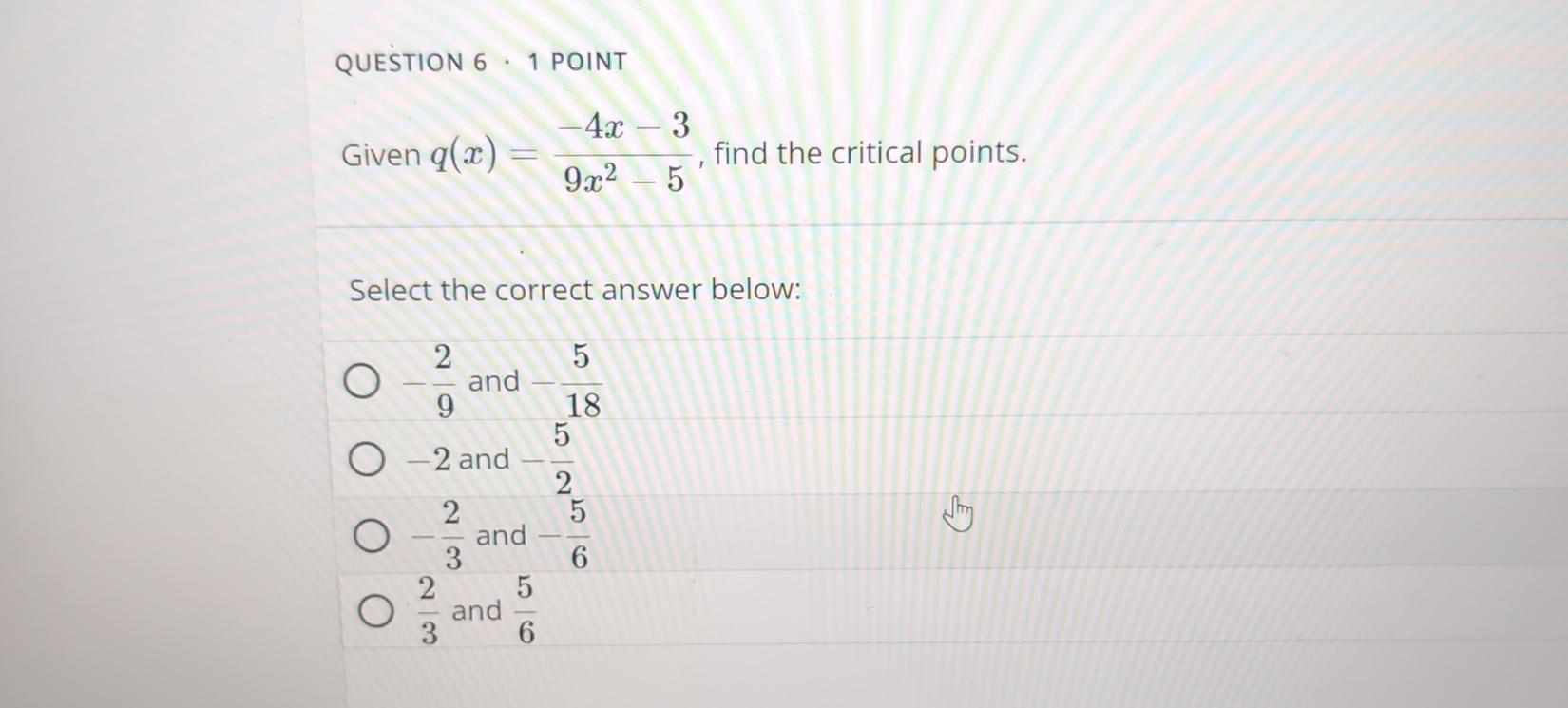 Solved QUESTION 6 - 1 ﻿POINTGiven q(x)=-4x-39x2-5, ﻿find the | Chegg.com