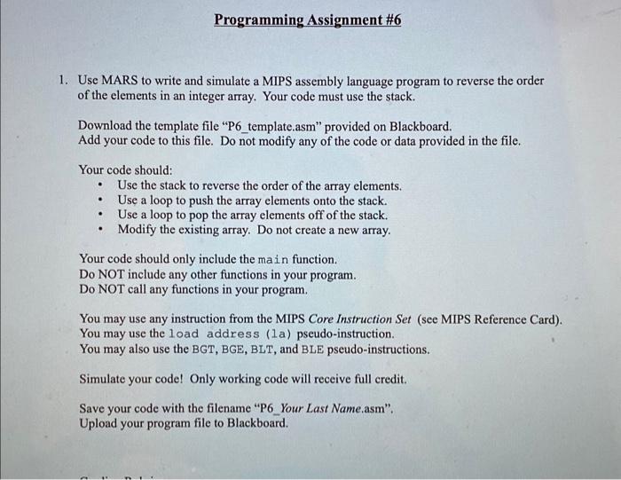 Solved Programming Assignment #6 1. Use MARS to write and | Chegg.com