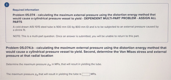 Solved Required information Problem 05.074 - calculating the | Chegg.com