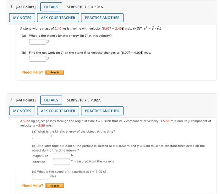 Solved A stone with a mass of 2.40 kg is moving with | Chegg.com