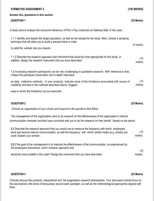 FORMATIVE ASSESSMENT 2 [100 MARKS] Answer ALL | Chegg.com