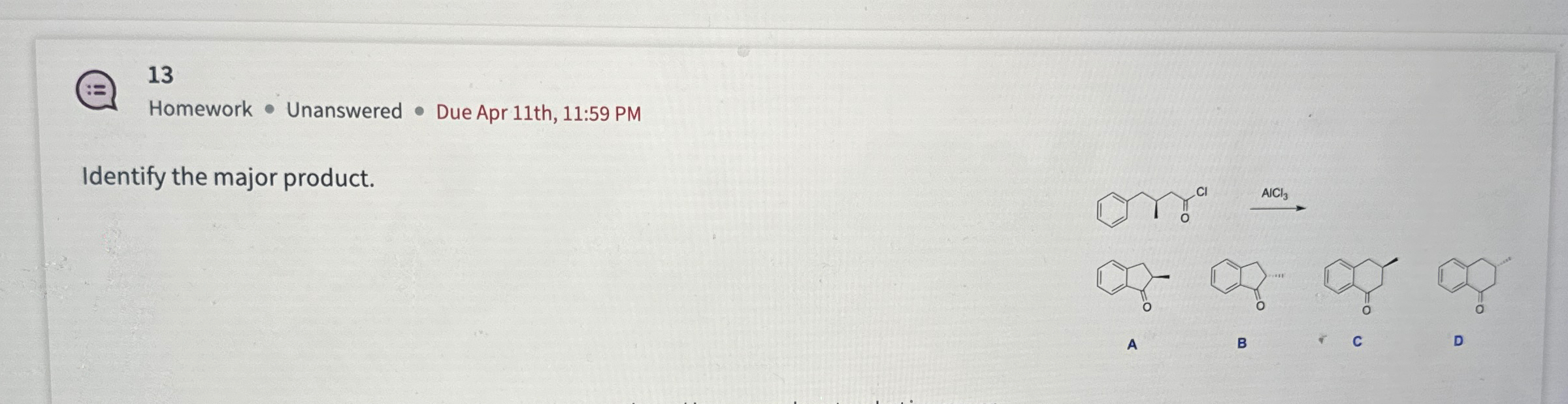 Solved 13Homework * ﻿Unanswered * ﻿Due Apr 11th, 11:59 | Chegg.com