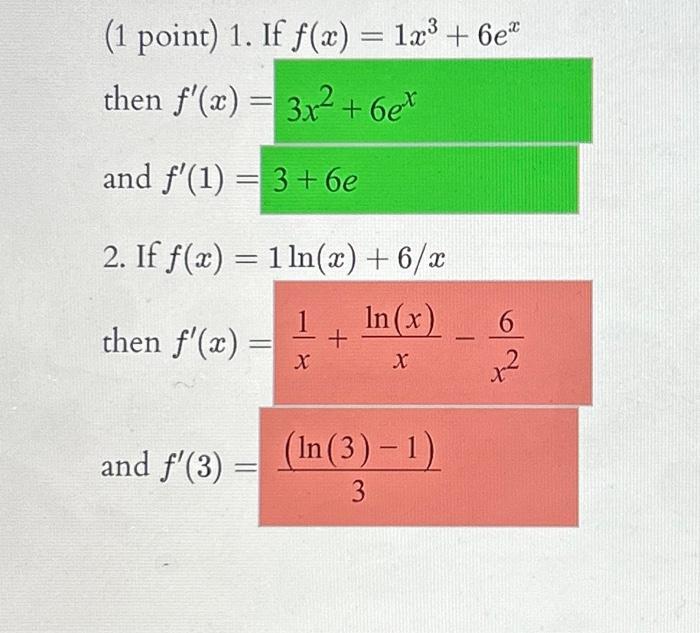 Solved F′ X 3x2 6exf′ 1 3 6ef X 1ln X 6 Xf′ X X1 Xln X