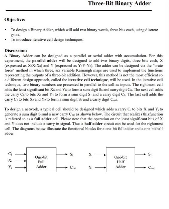 Solved Three-Bit Binary Adder Objective: • To design a | Chegg.com