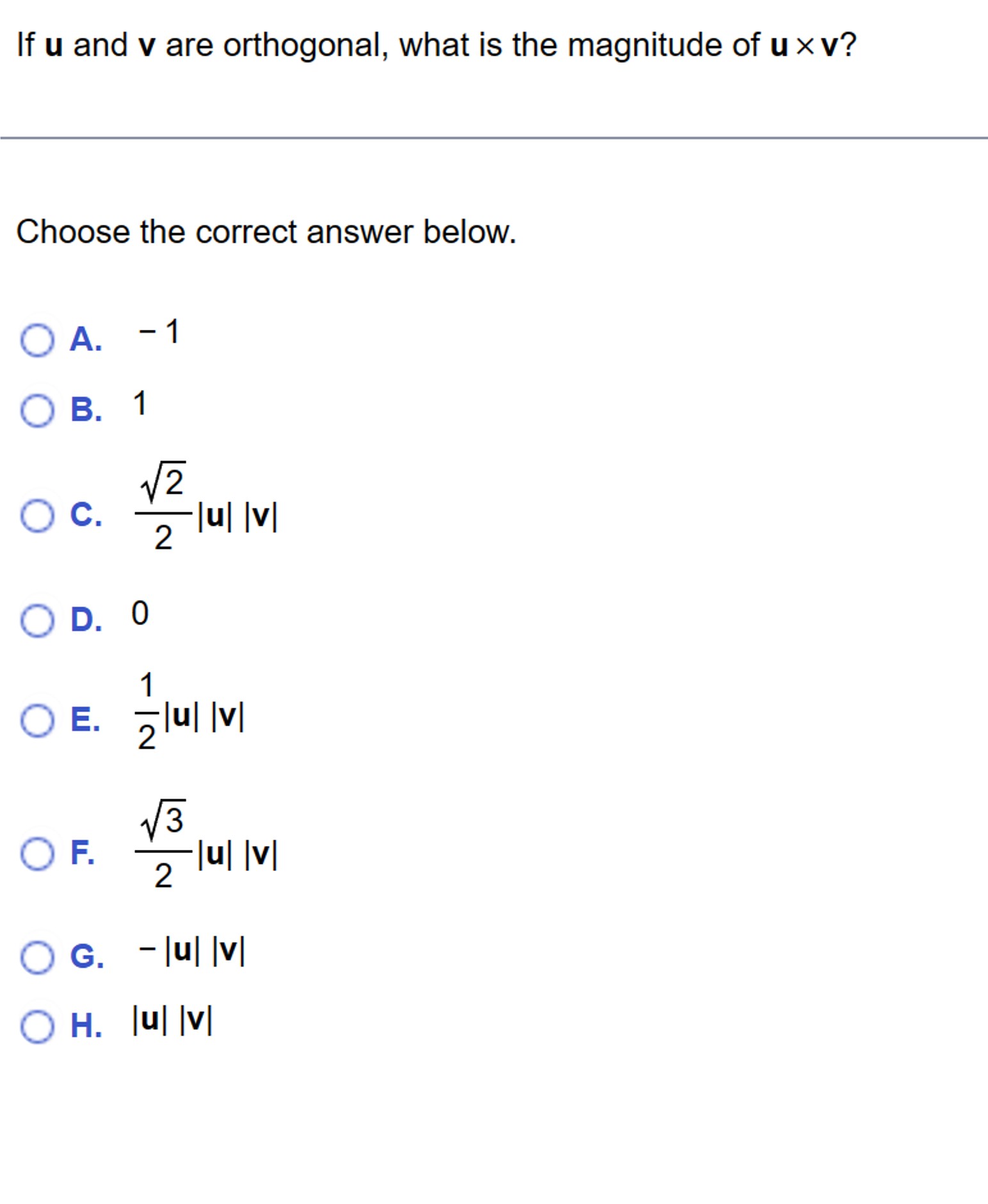 Solved If u ﻿and v ﻿are orthogonal, what is the magnitude of | Chegg.com