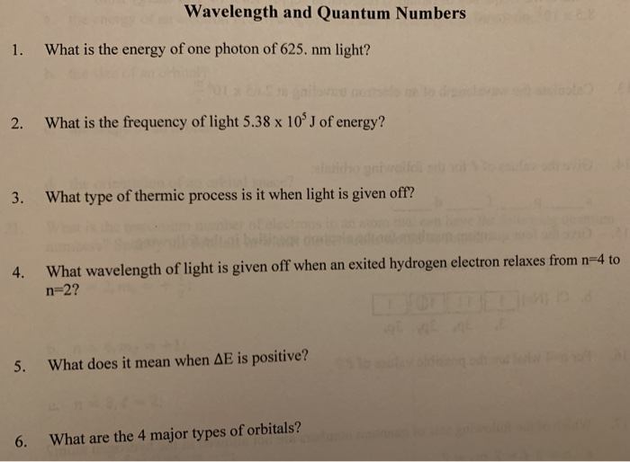 Solved Wavelength and Quantum Numbers 1. What is the energy | Chegg.com