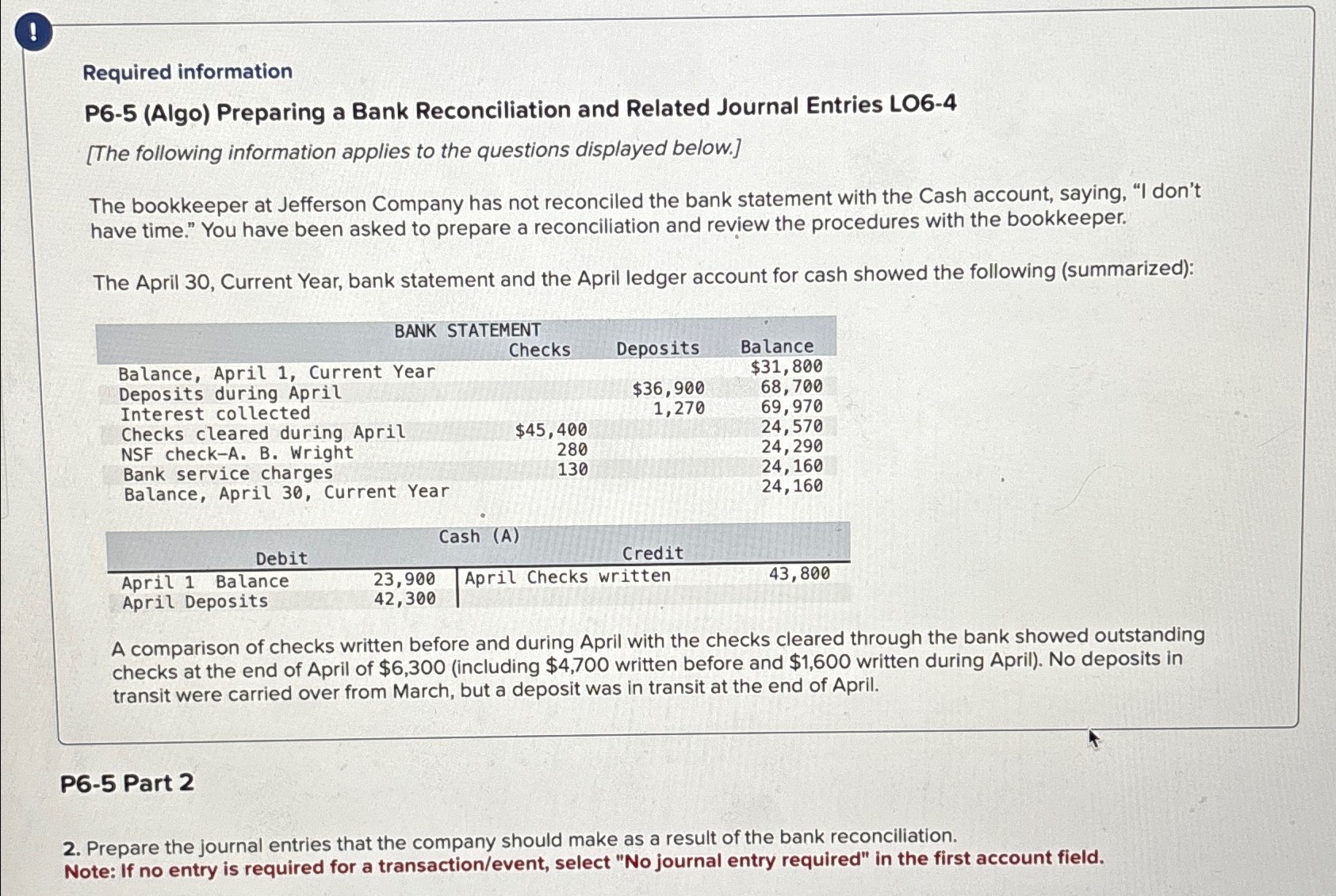 Solved The April 30, ﻿Current Year, bank statement and the | Chegg.com