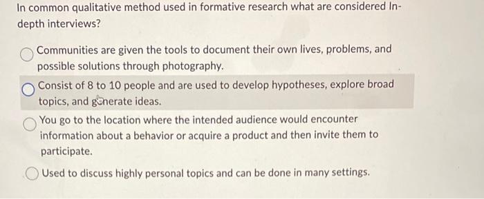 Solved In common qualitative method used in formative | Chegg.com