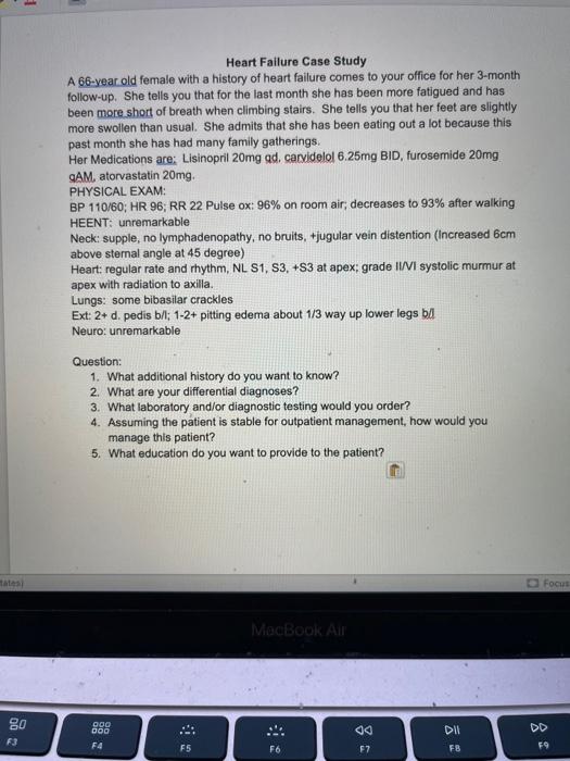 Solved Heart Failure Case Study A 66-year old female with a | Chegg.com