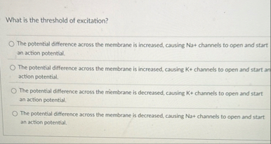 Solved What is the threshold of excitation?The potential | Chegg.com