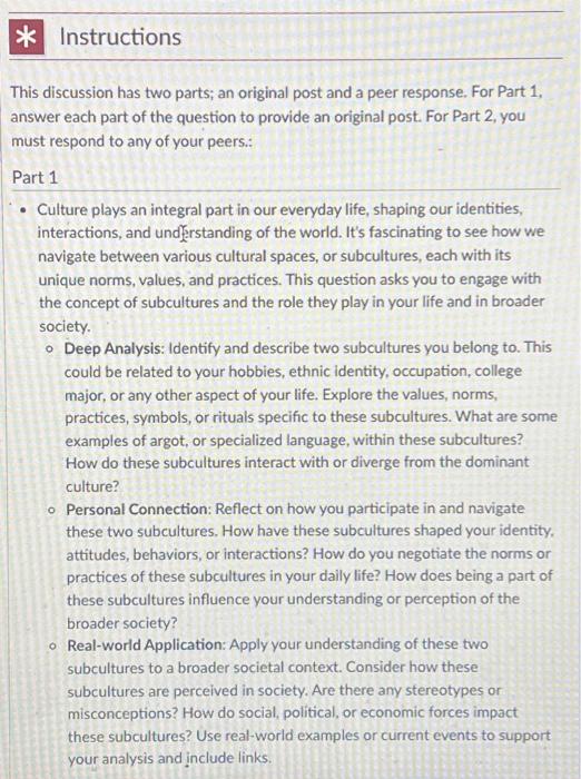 Instructions This discussion has two parts; an | Chegg.com