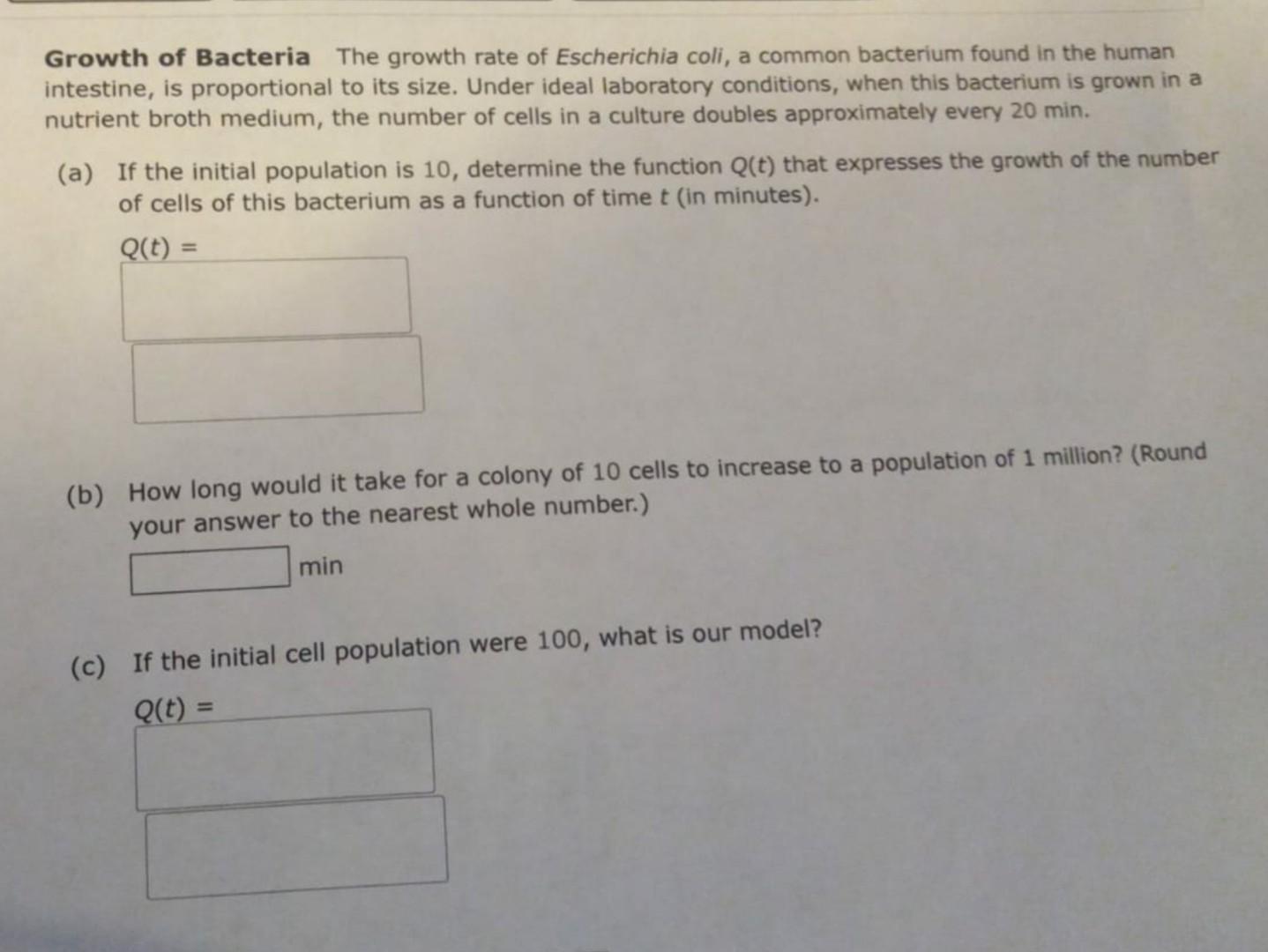 Solved Growth of Bacteria The growth rate of Escherichia | Chegg.com