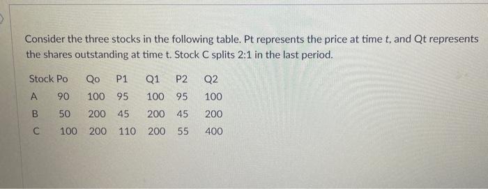 Solved Consider the three stocks in the following table. Pt | Chegg.com