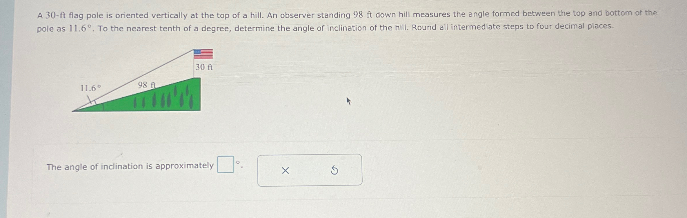 Solved A 30-ft ﻿flag pole is oriented vertically at the top | Chegg.com
