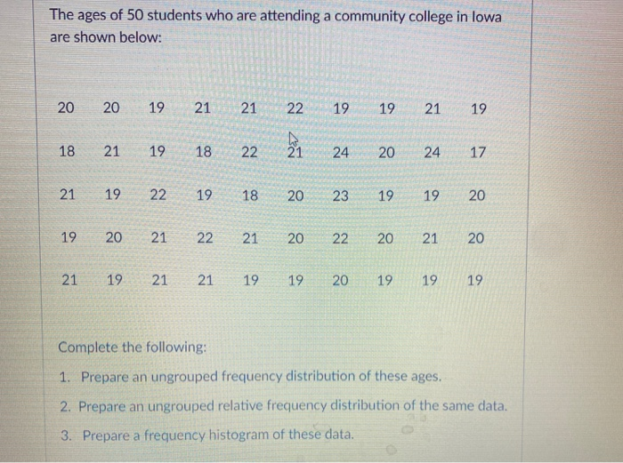Solved The ages of 50 students who are attending a community | Chegg.com