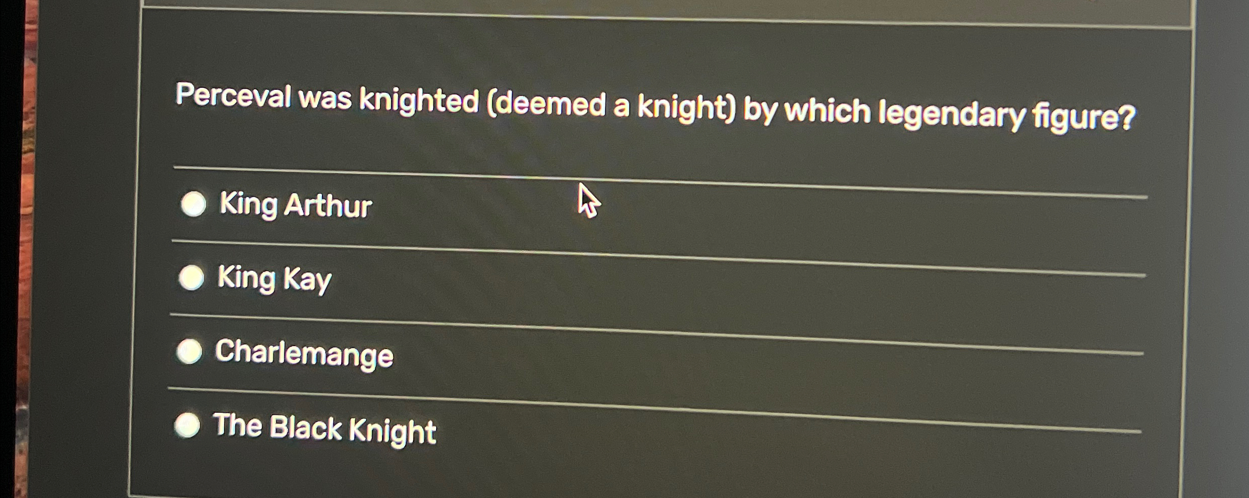 Solved Perceval was knighted (deemed a knight) ﻿by which | Chegg.com