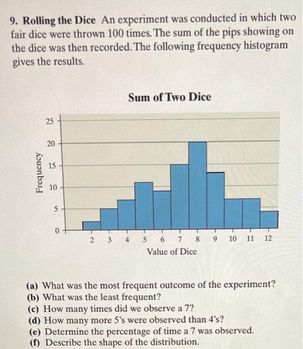 Solved 9. Rolling the Dice An experiment was conducted in | Chegg.com