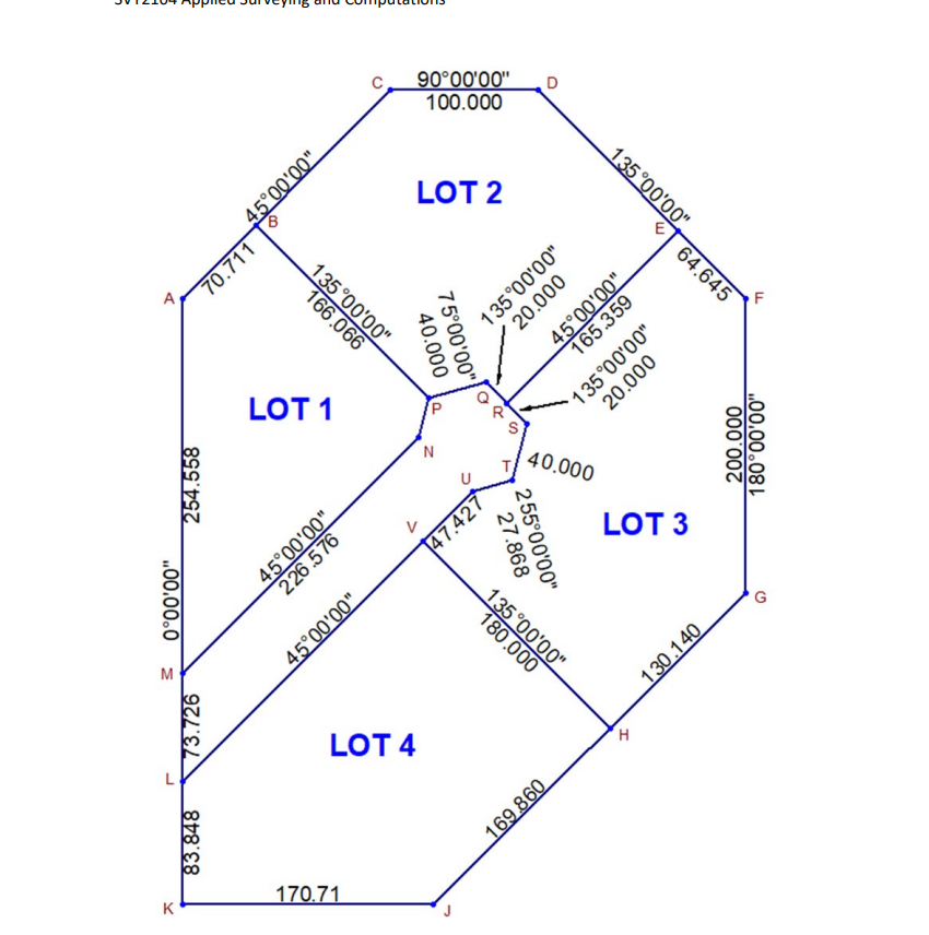 Solved Calculate Lot Bearings and DistancesA-B-C is a | Chegg.com