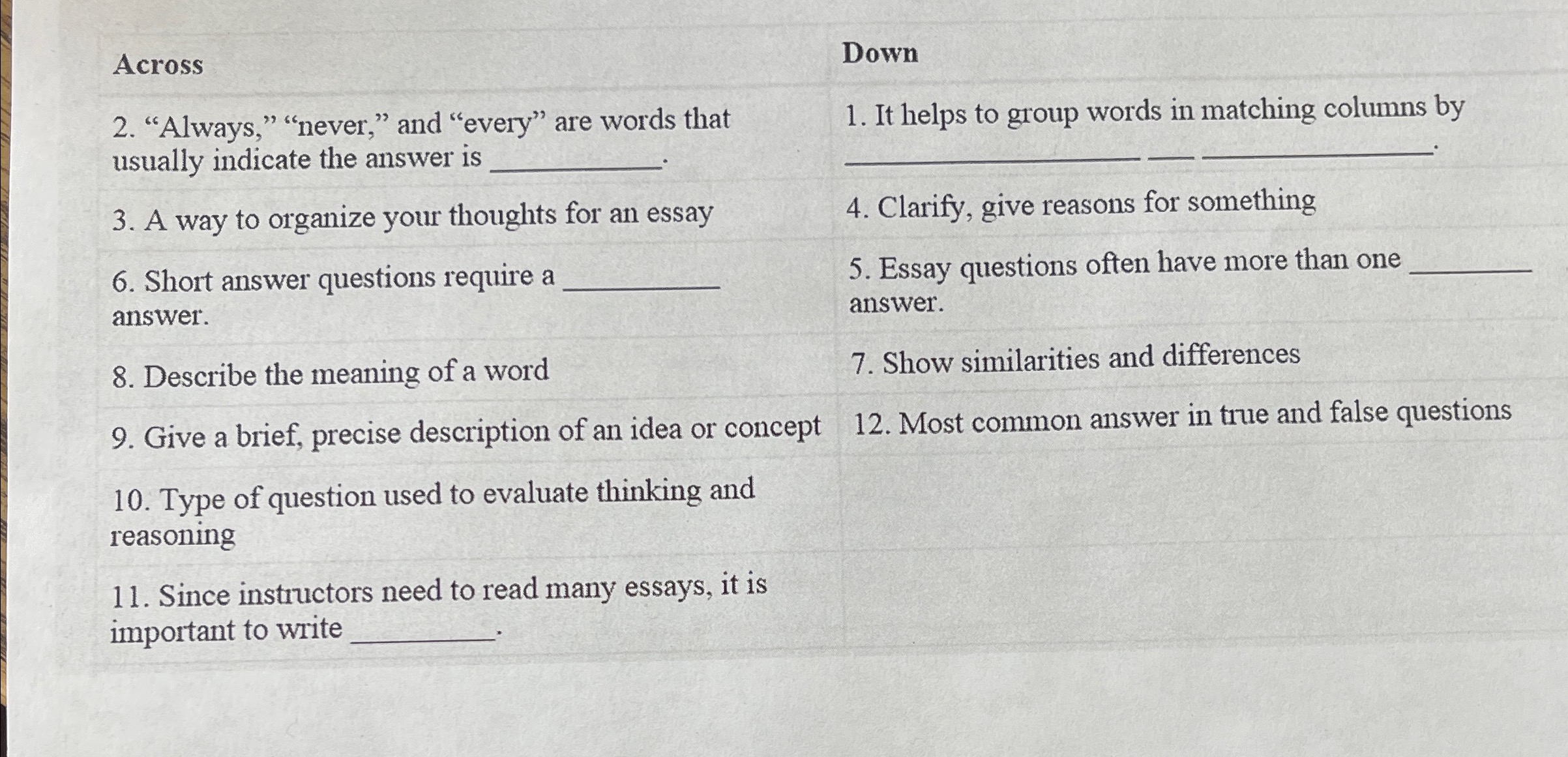 Solved Across2. ﻿"Always," "never," and "every" are words | Chegg.com