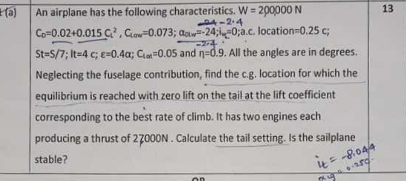 Solved \table[[(a),\table[[An airplane has the following | Chegg.com