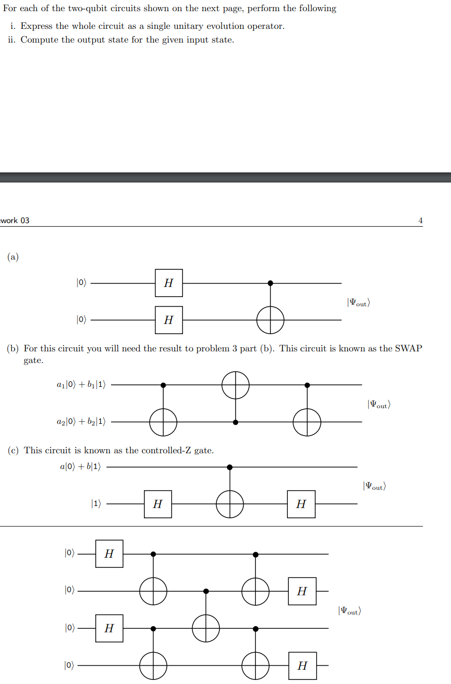 Solved For each of the two-qubit circuits shown on the next | Chegg.com