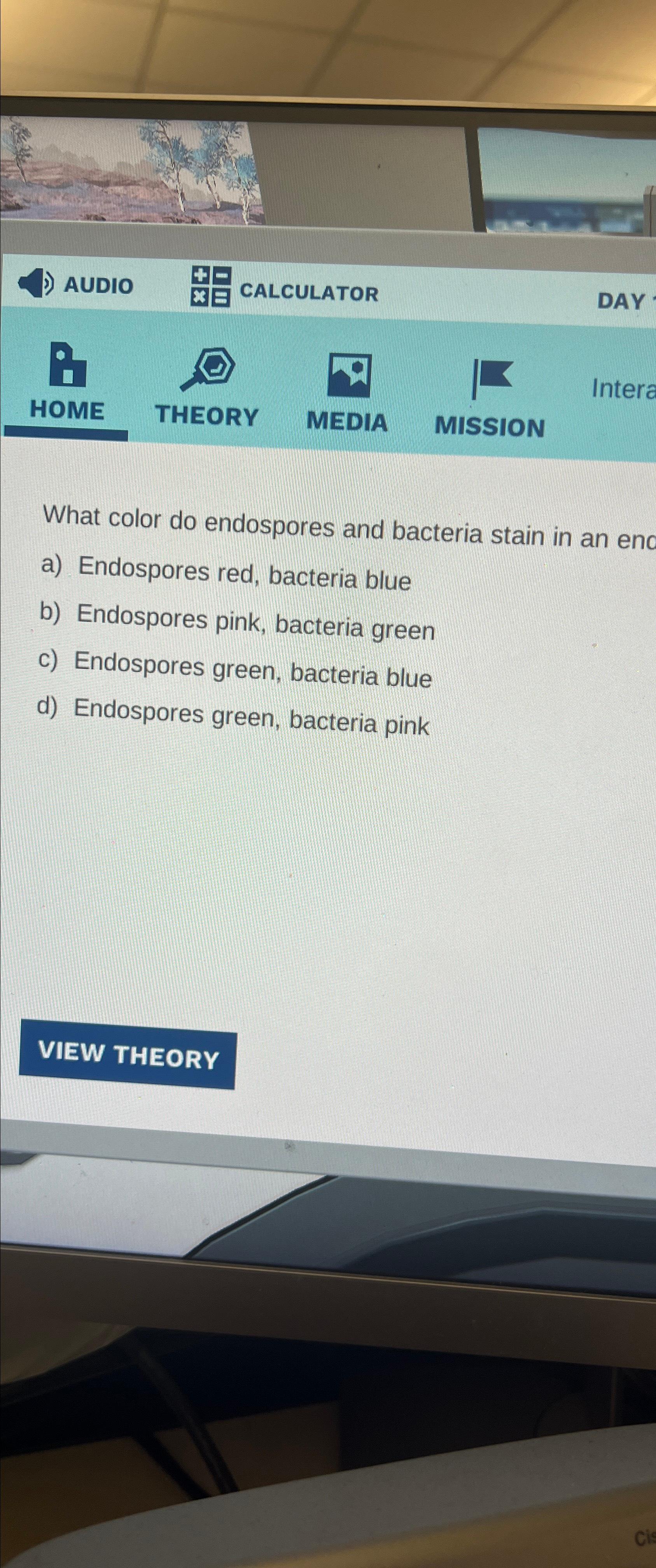 Solved AUDIOCALCULATORDAY HOMETHEORYMEDIAMISSIONWhat color | Chegg.com