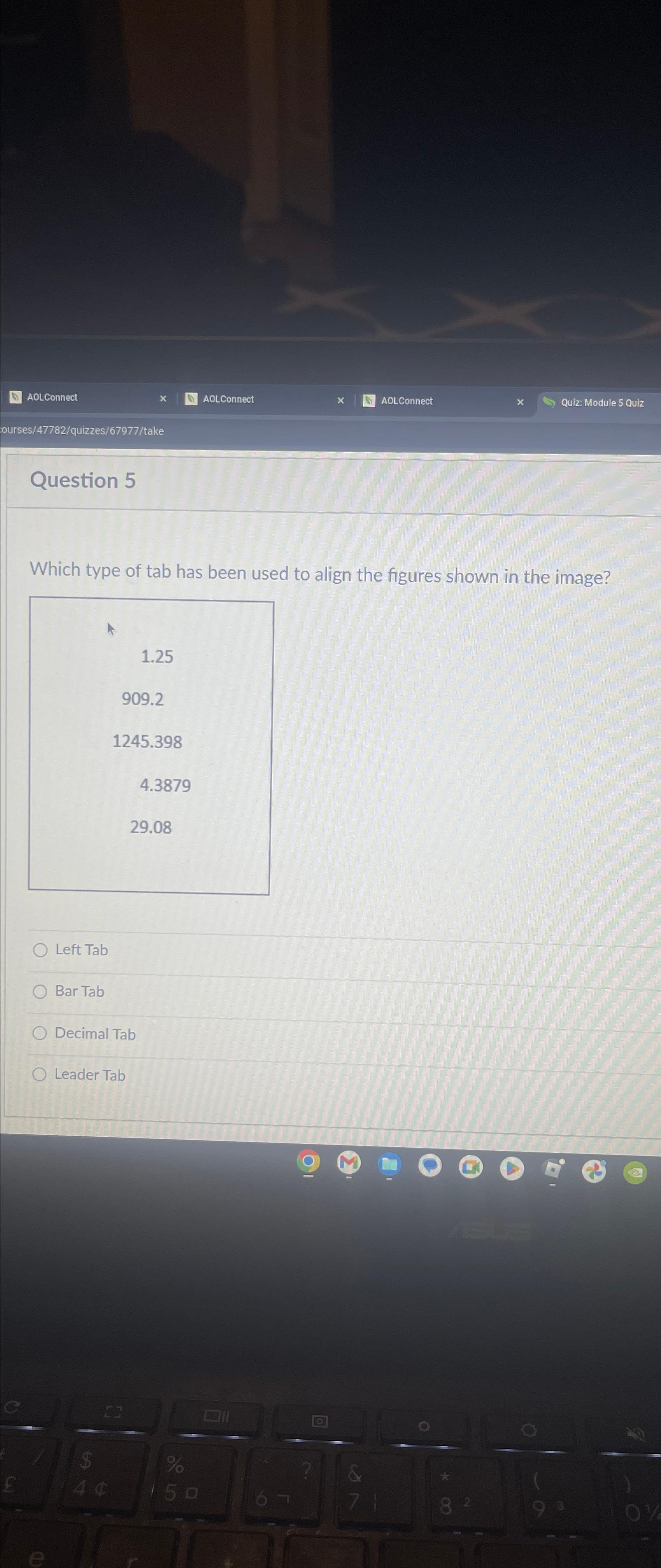Solved Question 5Which type of tab has been used to align | Chegg.com