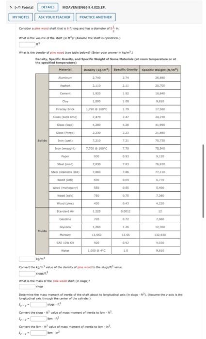 Solved Consider a pine noed shat that is 5 m lene and has a | Chegg.com