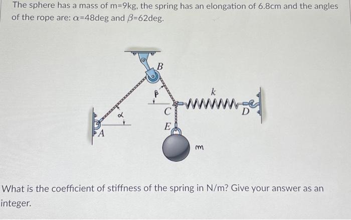 Solved The sphere has a mass of m=9 kg, the spring has an | Chegg.com