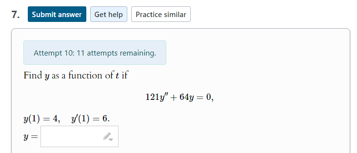 Solved Find y ﻿as a function of t ﻿ify(1)=4,y'(1)=6.y=Tried | Chegg.com