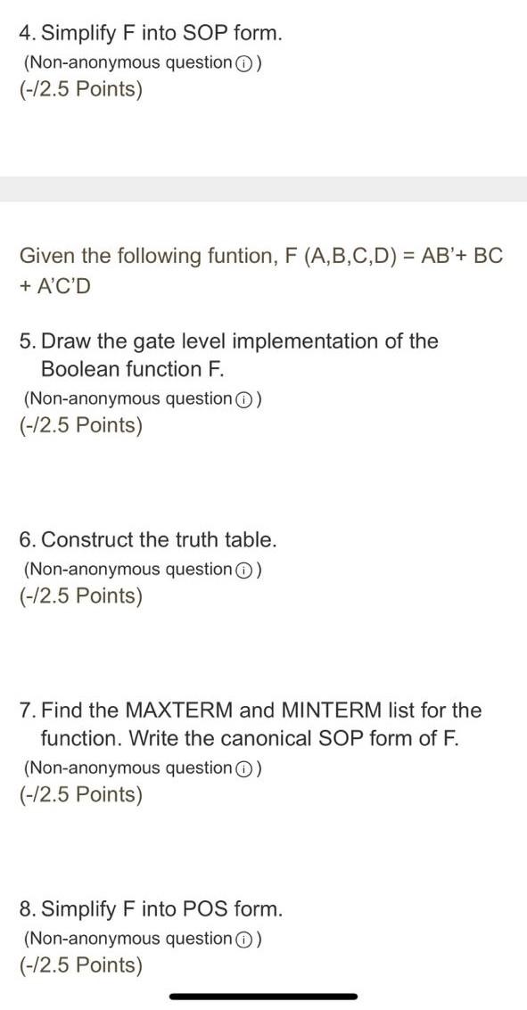 Solved 4. Simplify F into SOP form. (Non-anonymous question | Chegg.com