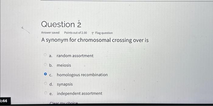 Solved A synonym for chromosomal crossing over is A synonym | Chegg.com