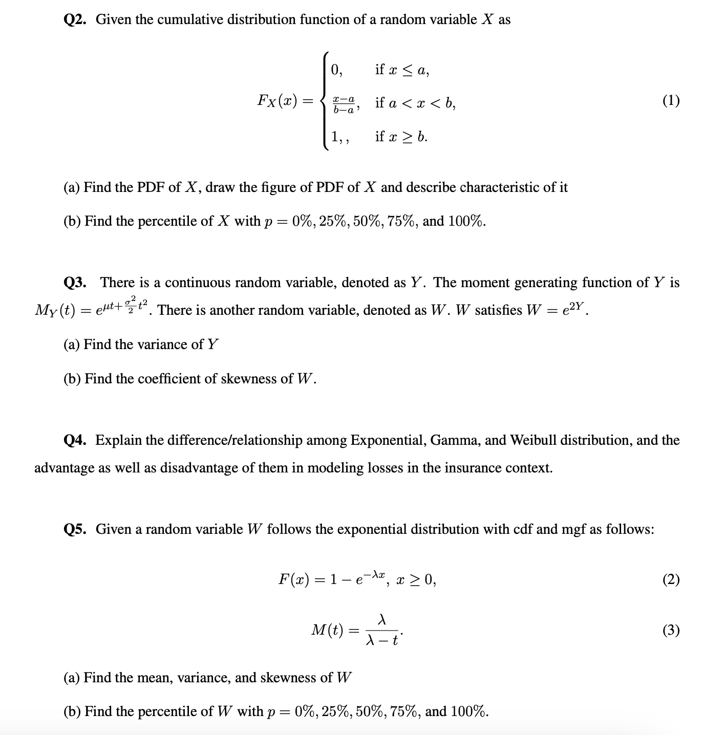 Solved Q2. ﻿Given the cumulative distribution function of a | Chegg.com