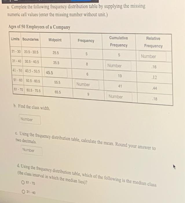 Solved a. Complete the following frequency distribution | Chegg.com
