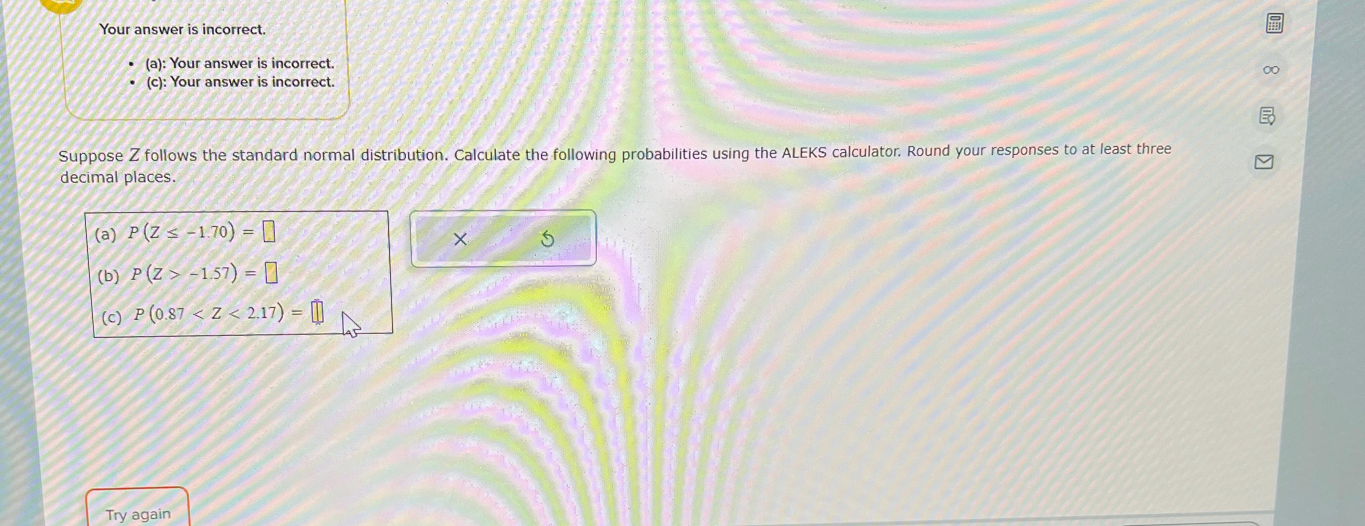 Solved Your answer is incorrect.(a): Your answer is | Chegg.com